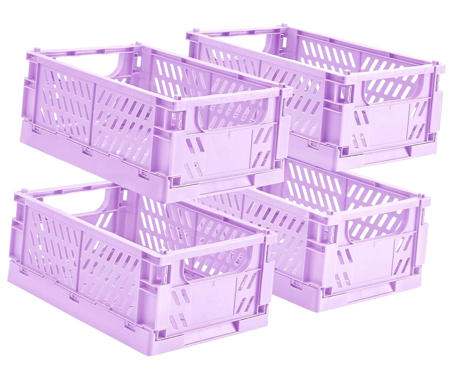Hyjoy 4-Pack Small Pastel Plastic Storage Baskets, Collapsible Crates ...