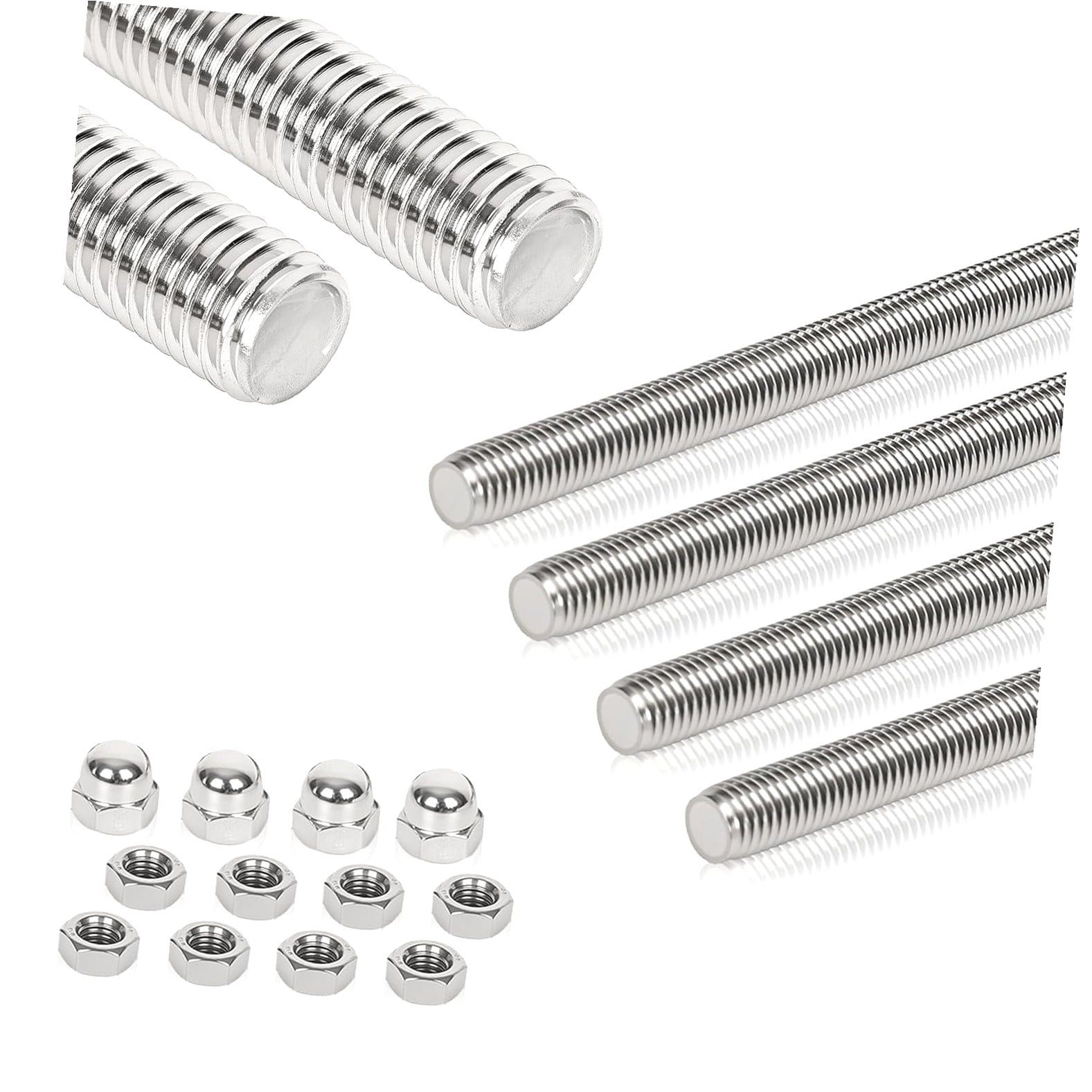 Hyjoy 4 Pieces 304 Steel M8 Fully Threaded Rod, 12" (305mm) Length ...