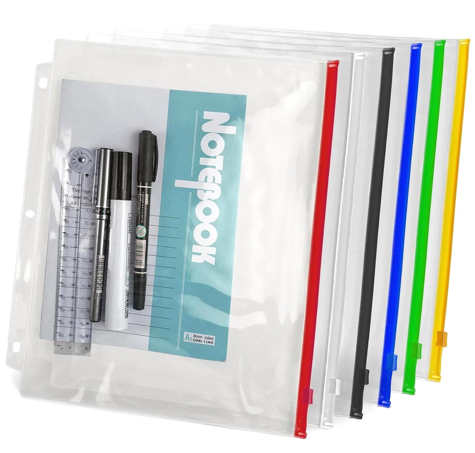 Hyjoy 40 Pack Plastic Zippered Binder Pockets, 3-Hole Punched for 3 ...