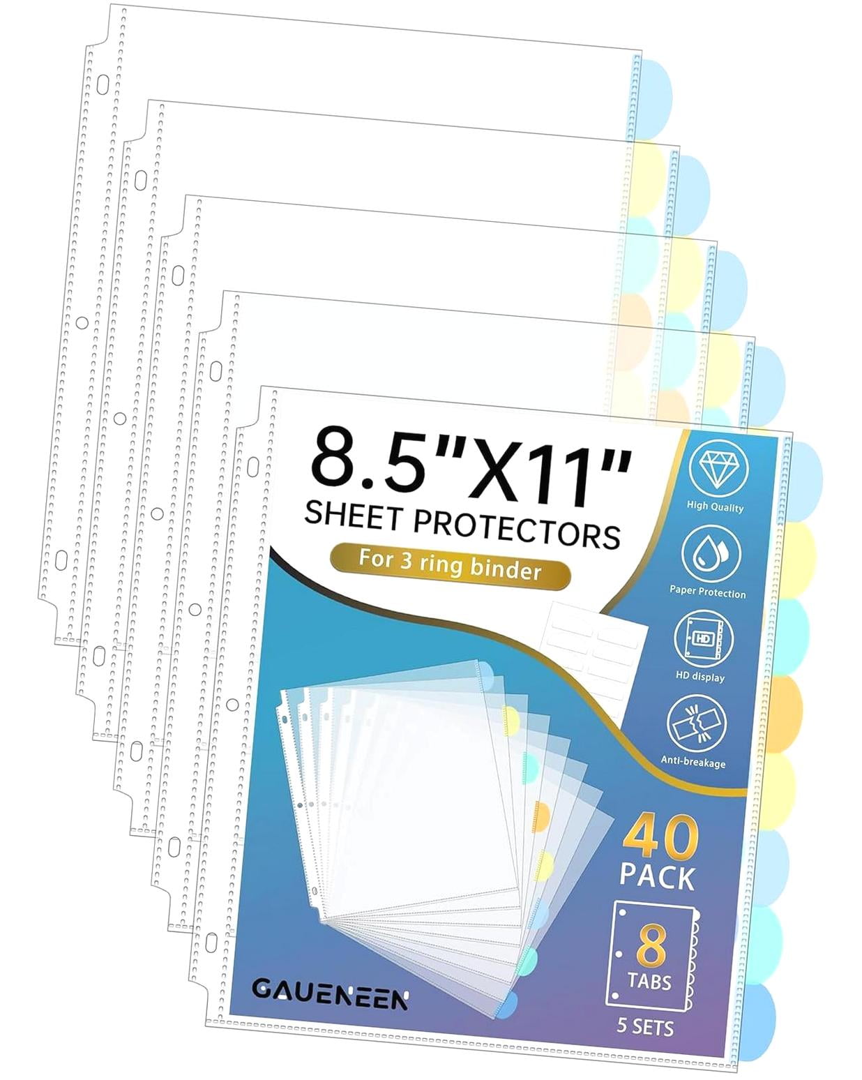 Hyjoy 40-Piece Clear Sheet Protectors with Tabs for 3- Binders ...