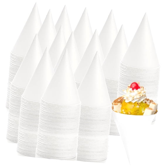 Hyjoy 400 Pack Snow Cone Cups, 6 OZ White Paper Cone Cup, Water Cups ...