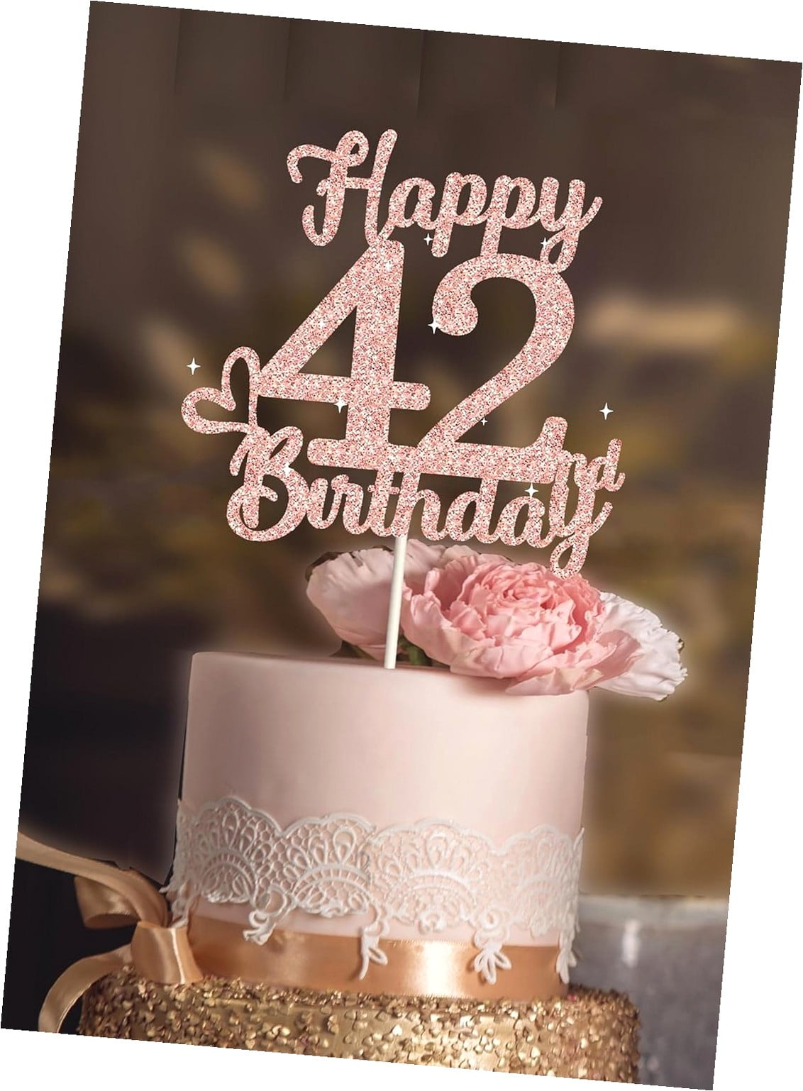 Hyjoy 42 Birthday Cake Toppers-Rose Glitter, Happy 42nd Cake Topper for ...