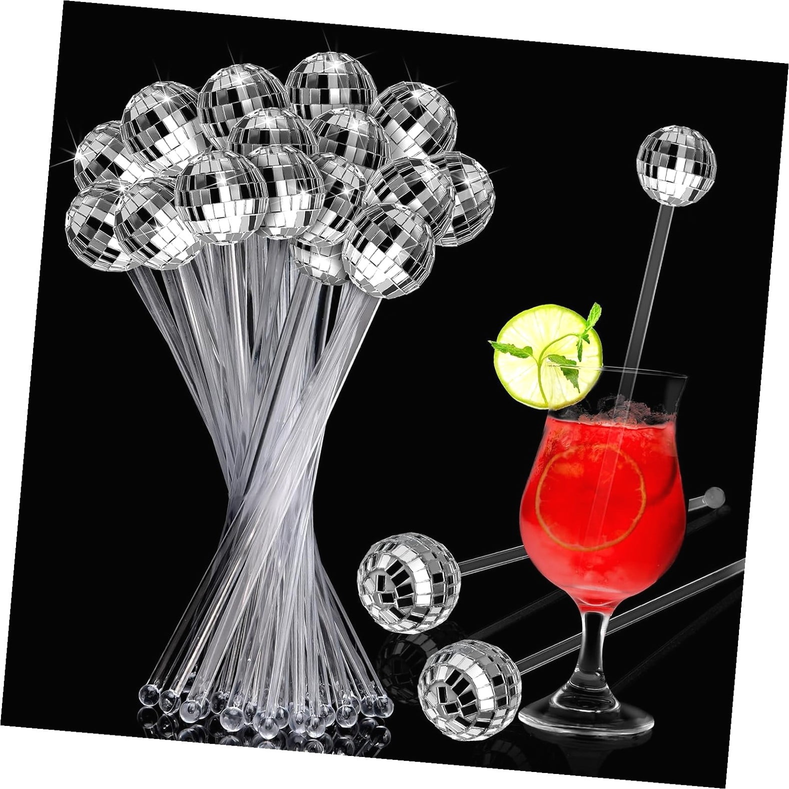 Hyjoy 48 Pieces Balls Cocktail Stirrers Plastic Round Top Swizzle ...