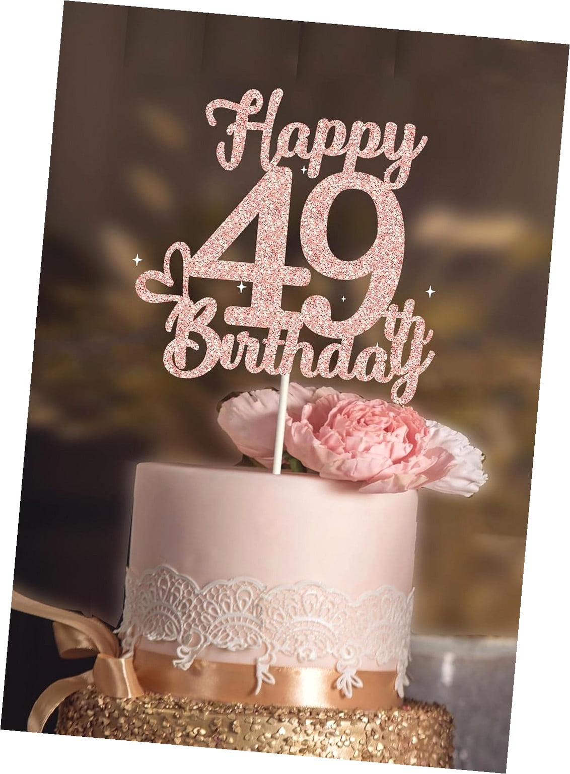 Hyjoy 49 Birthday Cake Toppers-Rose Glitter, Happy 49th Cake Topper for ...