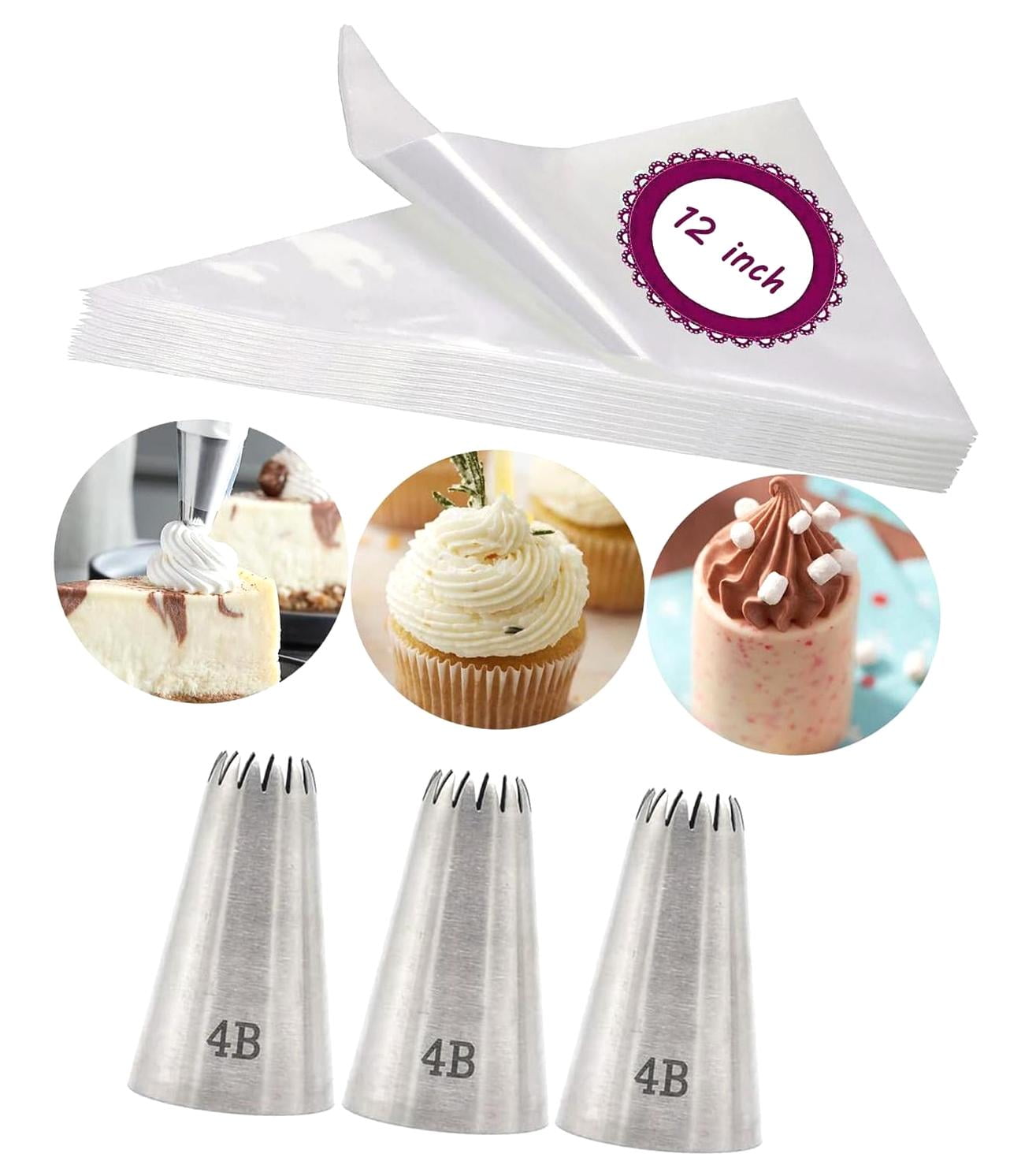 Hyjoy 4B Piping Tip and Bag Kit, Includes 4B Open Star Tip and 12-Inch Piping Bag for Cupcakes ...