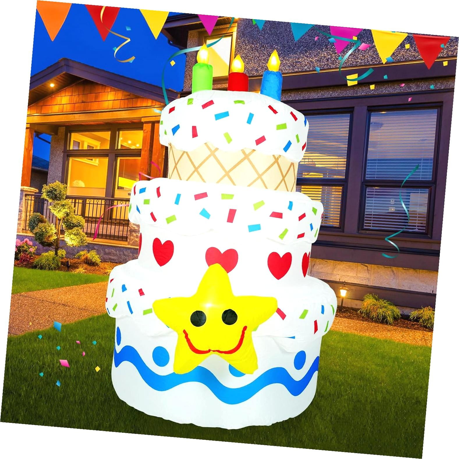 Hyjoy 5.1 FT Inflatable Birthday Cake Indoor Decorations, Blow Up Happy ...