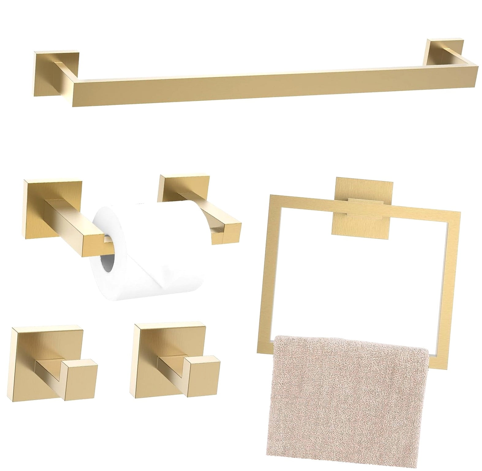 Hyjoy 5 Pieces, Double Post Pivoting Toilet Paper Holder Set Steel ...