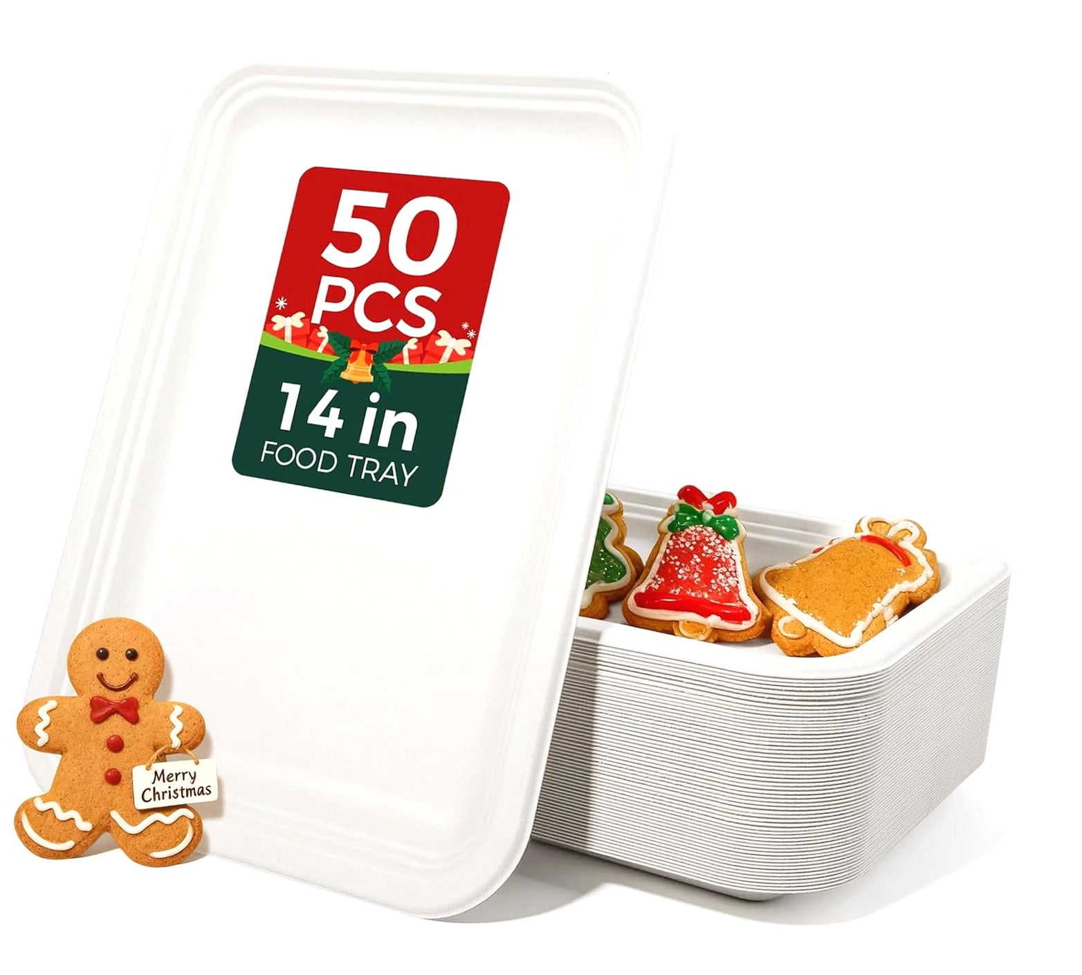 Hyjoy 50 Pack White 14-Inch Food Trays | Extra Large Platters for BBQ ...