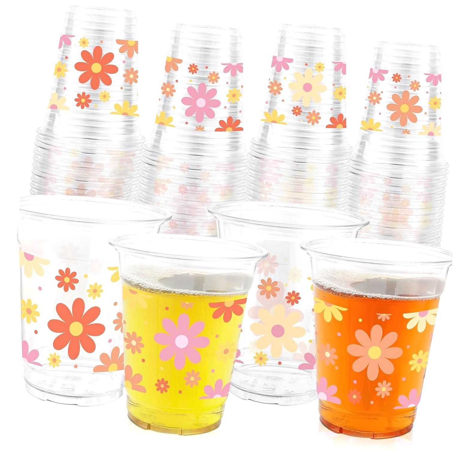 Hyjoy 50 Pcs 12OZ Groovy Plastic cups, Boho Daisy Party Decorations ...