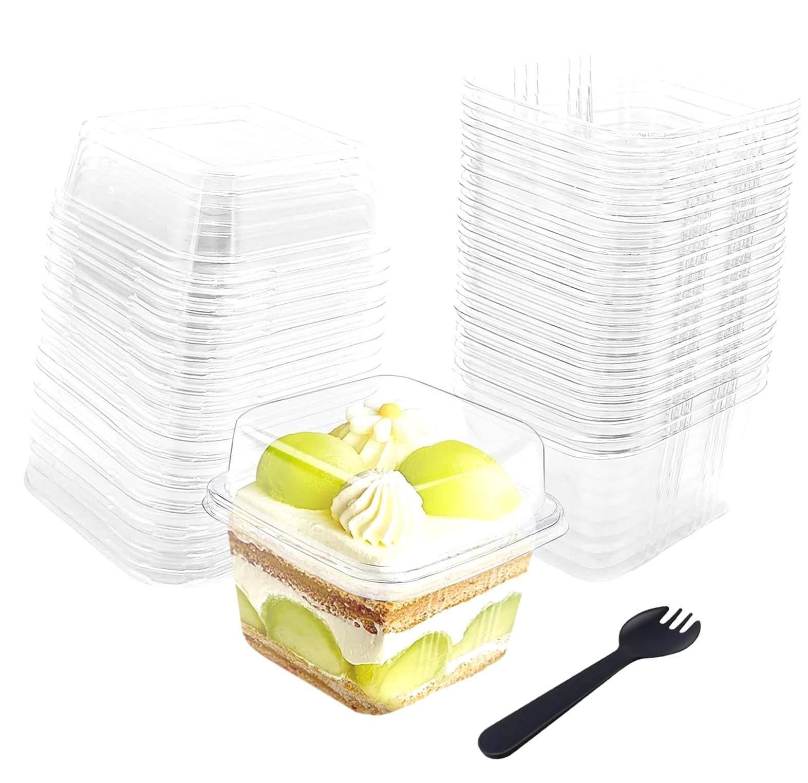Hyjoy 50 Pieces 8OZ Plastic Dessert Cups with and Spoons, Square ...