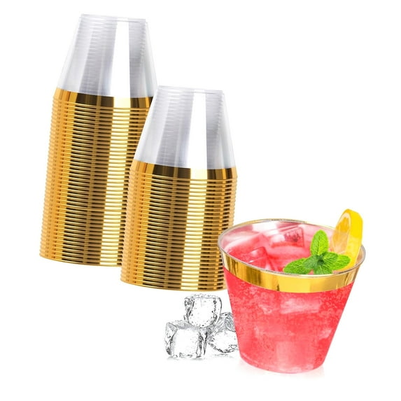 Hyjoy 50PCS 9oz Cups, Plastic Cups with Rim, Cocktail Cups for Wedding ...