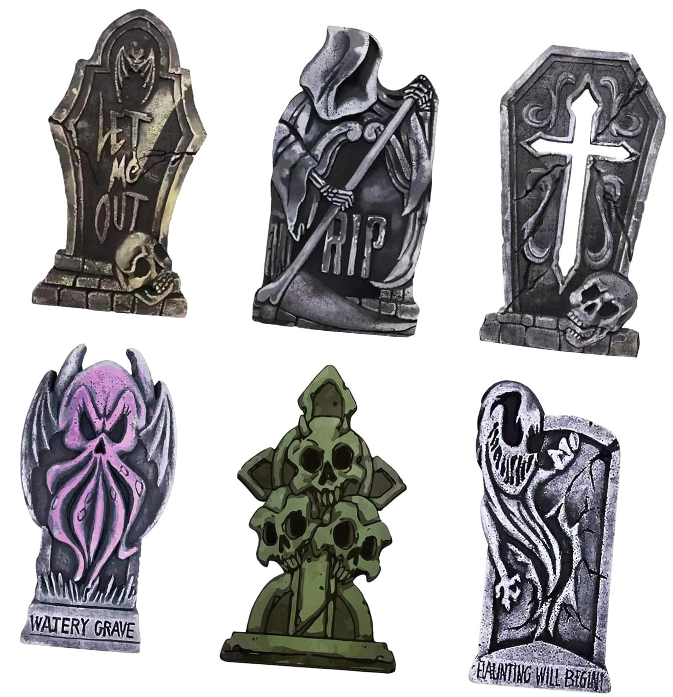 Hyjoy 6 Pack Graveyard Tombstones Decorations, 15.7" x 8.7" Plastic ...