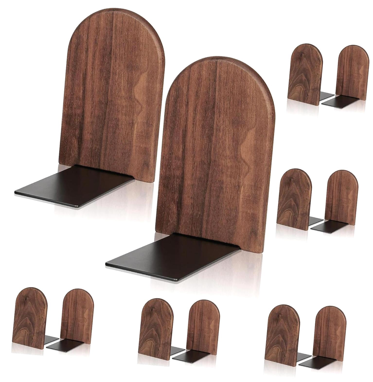 Hyjoy 6-Pair Heavy Book Holder, Walnut Wood Bookends for Office Desk ...