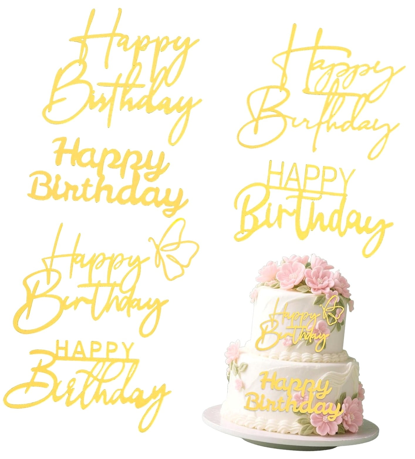 Hyjoy 6 Pcs Cake Toppers, 6 Styles Acrylic Sign Cake Toppers for ...