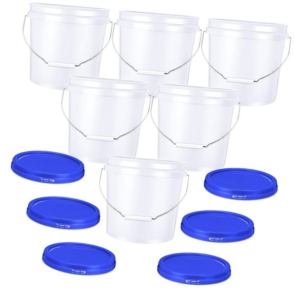 Hyjoy 6-Piece 2-Gallon Plastic Bucket Set with Lid and Metal Handle ...