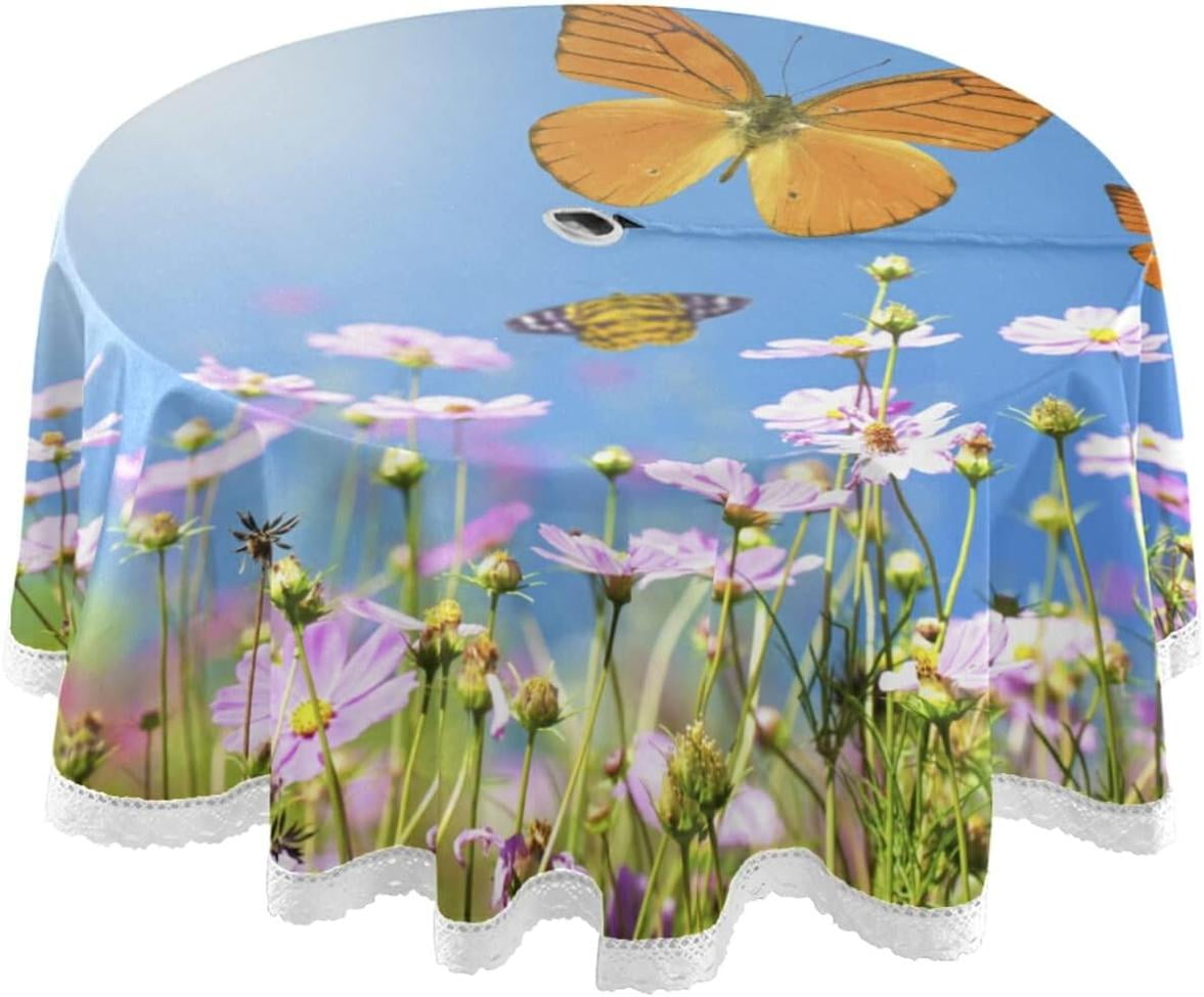 Hyjoy 60" Bunch of Spring Flowers in The Meadow Round Tablecloth ...
