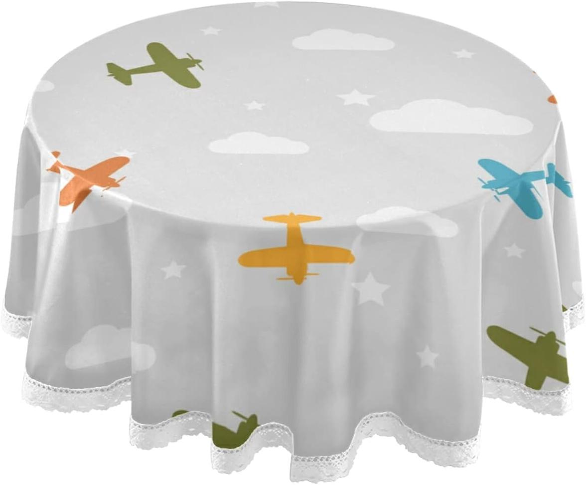 Hyjoy 60" Cute Airplane Round Tablecloth,Table Cover Water Resistant ...