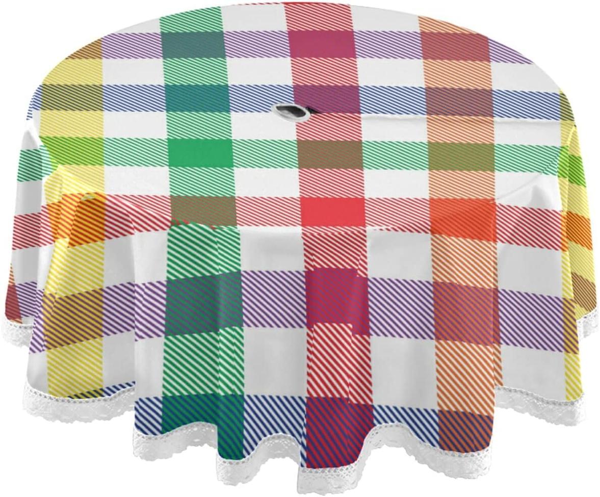 Hyjoy 60" Rainbow Plaid Round Tablecloth,Waterproof Round Table Cloths ...