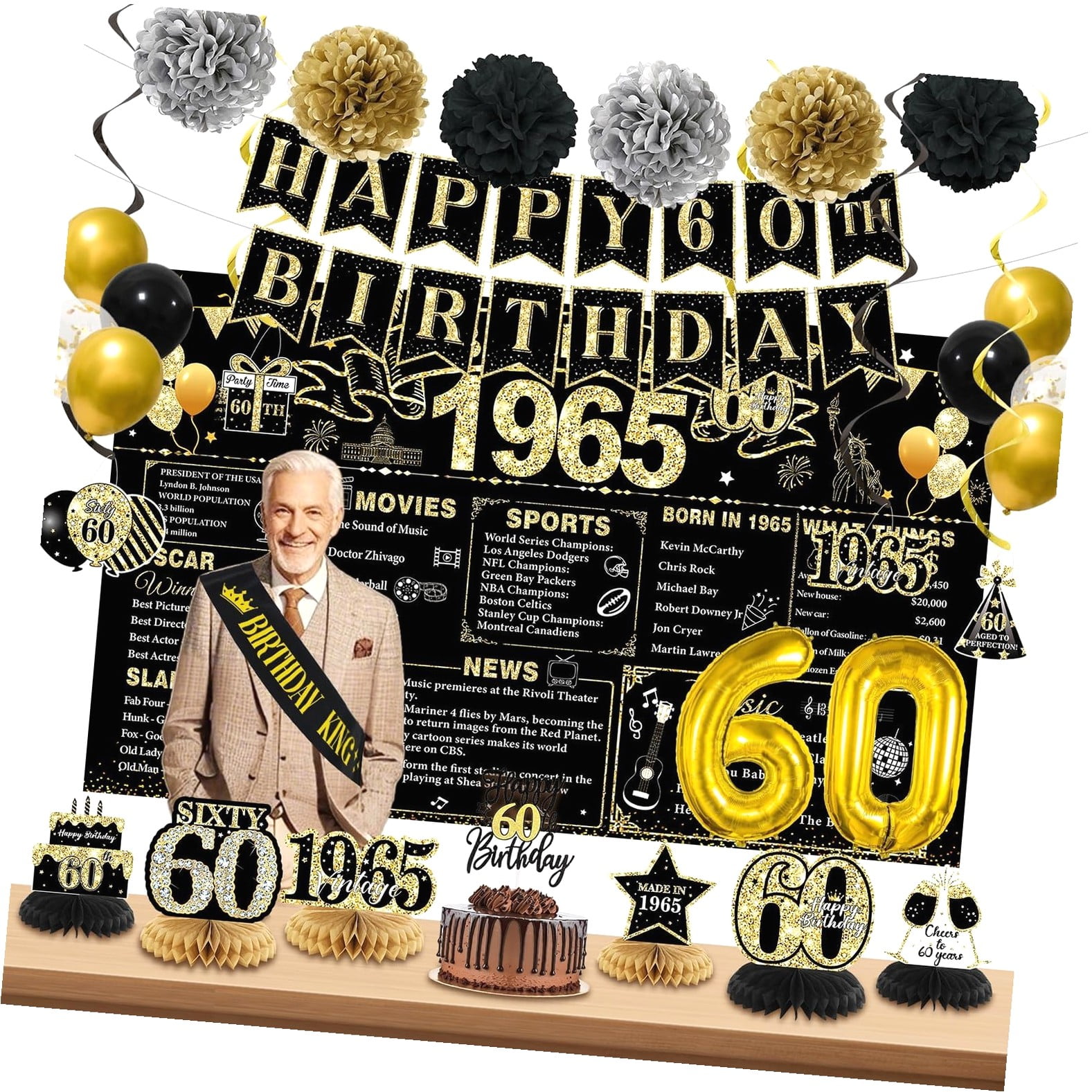 Hyjoy 60th Birthday Decorations for, Back In 1965 Birthday Banner Decor ...