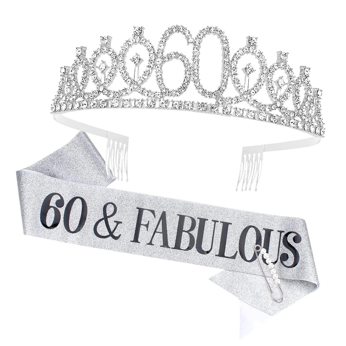 Hyjoy 60th Birthday Sash and Tiara, Silver Tiara, 60th Birthday for ...