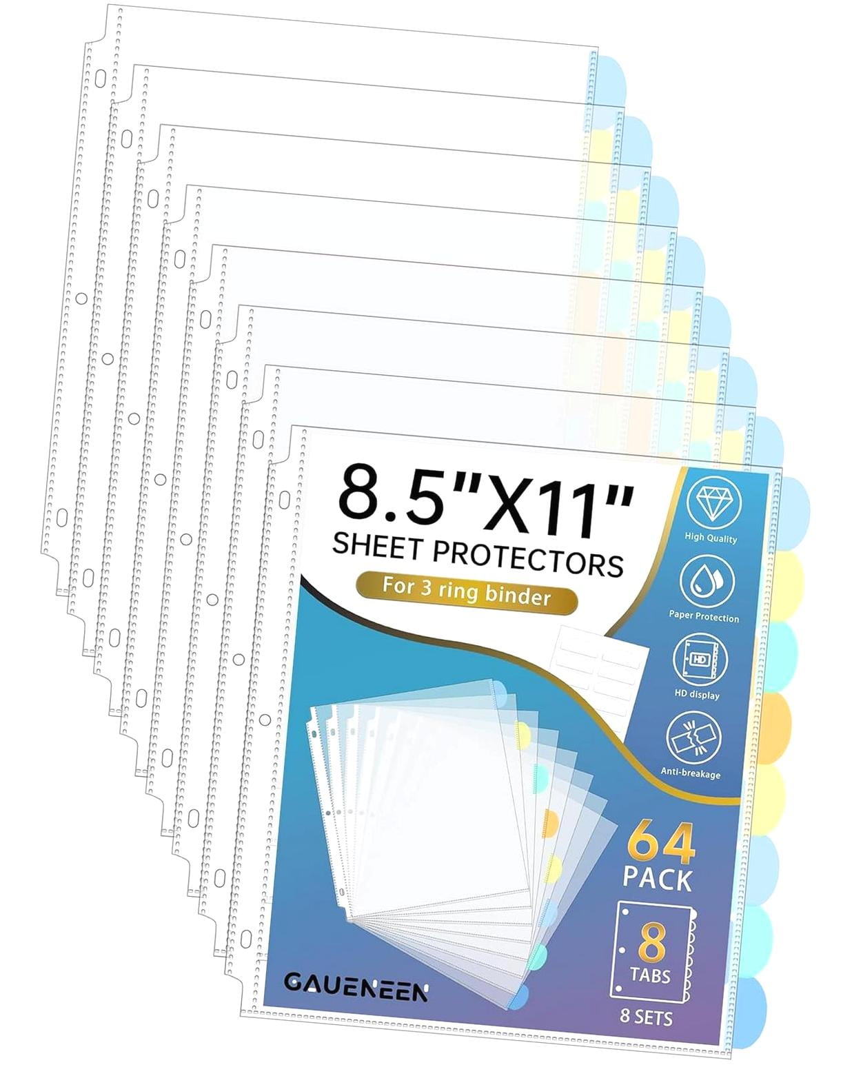 Hyjoy 64 Piece Clear Sheet Protectors with Tabs for 3- Binders, 8-Tab ...