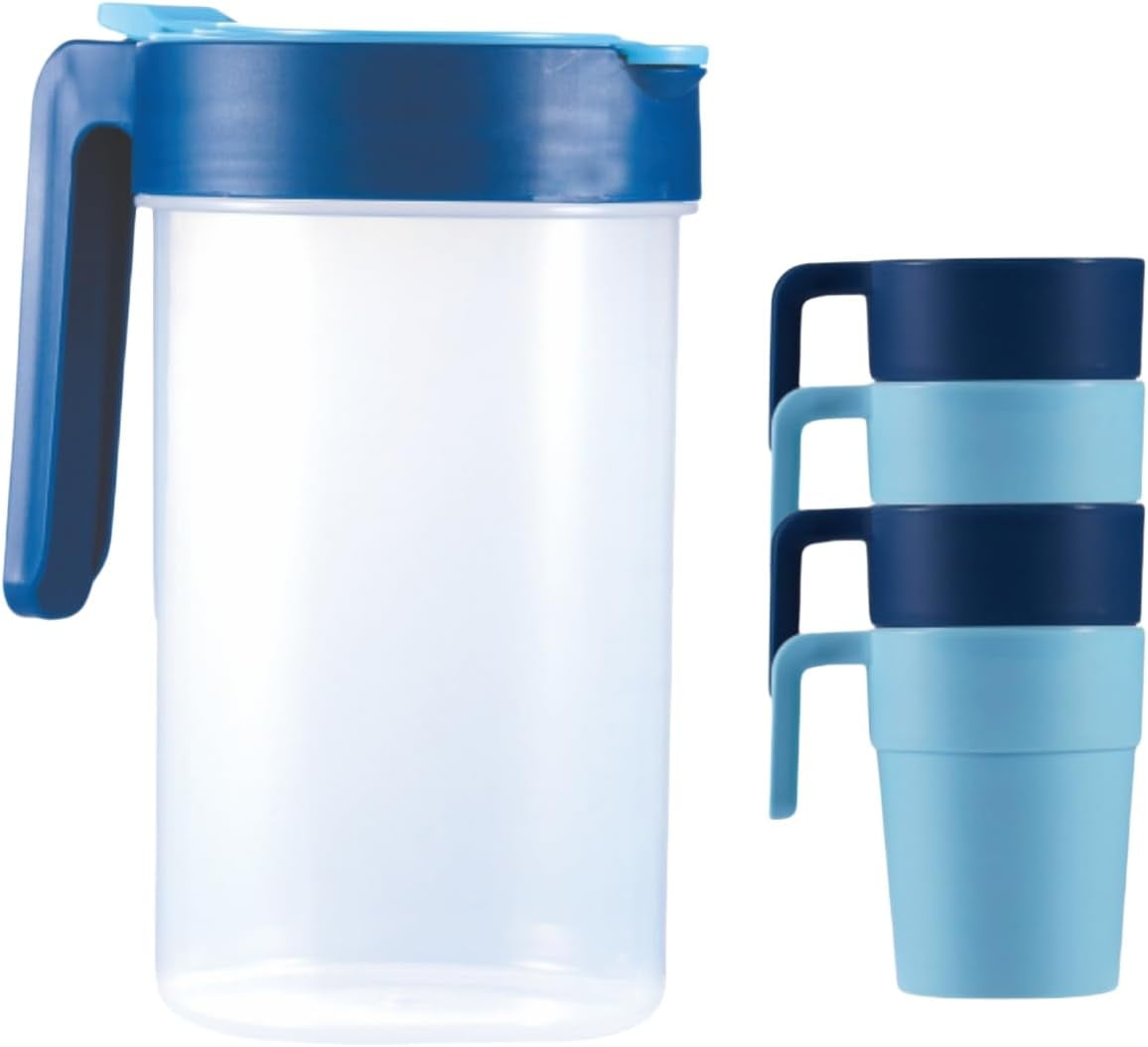 Hyjoy 64oz 2 Quart Water Pitcher with Lid, Includes Four Cups, Suitable ...