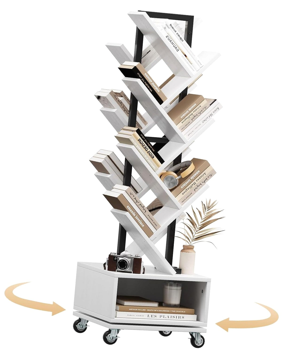 Hyjoy 7 Tier Tree-Shaped Rotating Bookshelf, Double Sided, Small ...