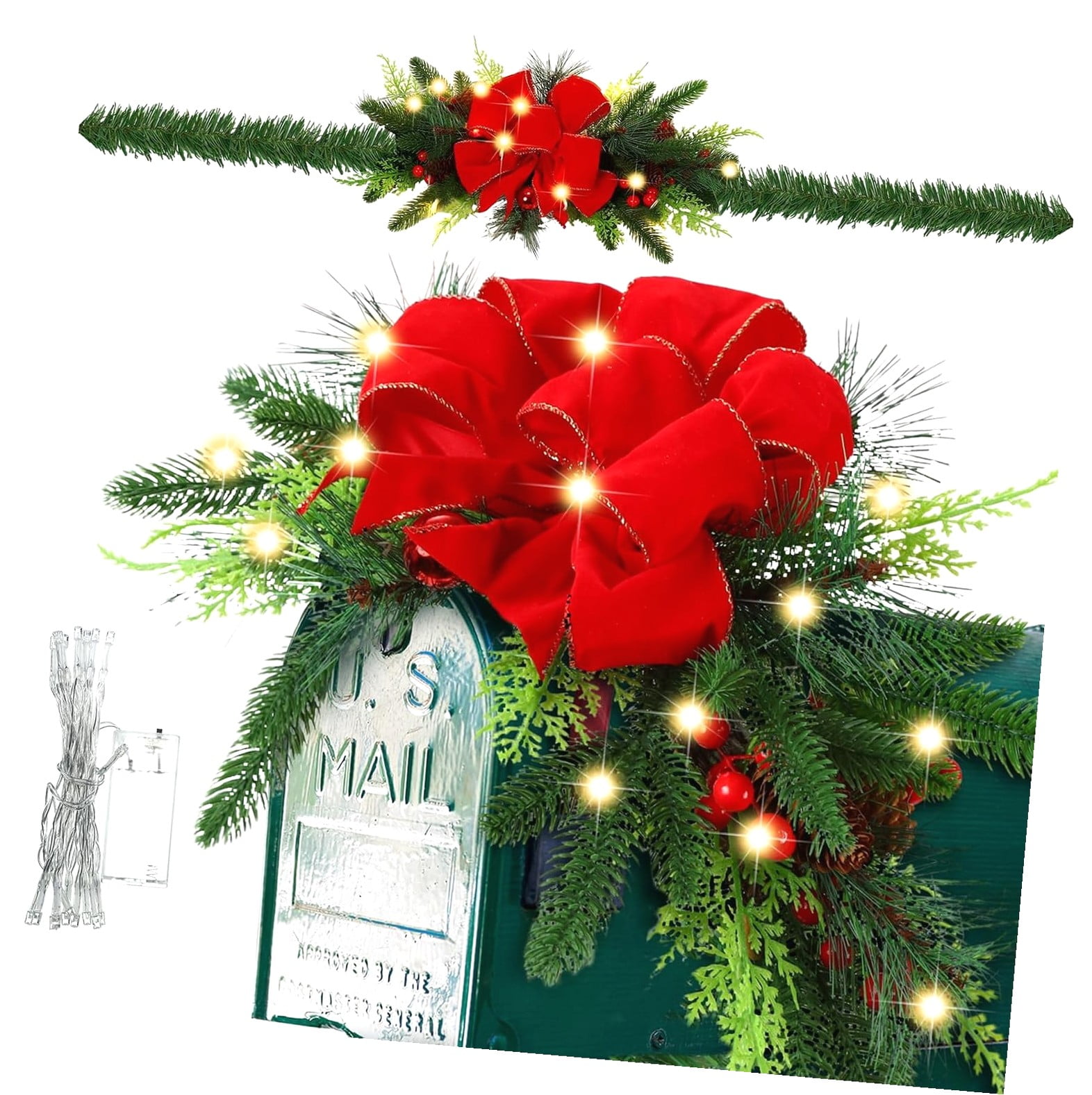 Hyjoy 71 Inch Christmas Mailbox with Light, Red Bow Lighted Christmas ...