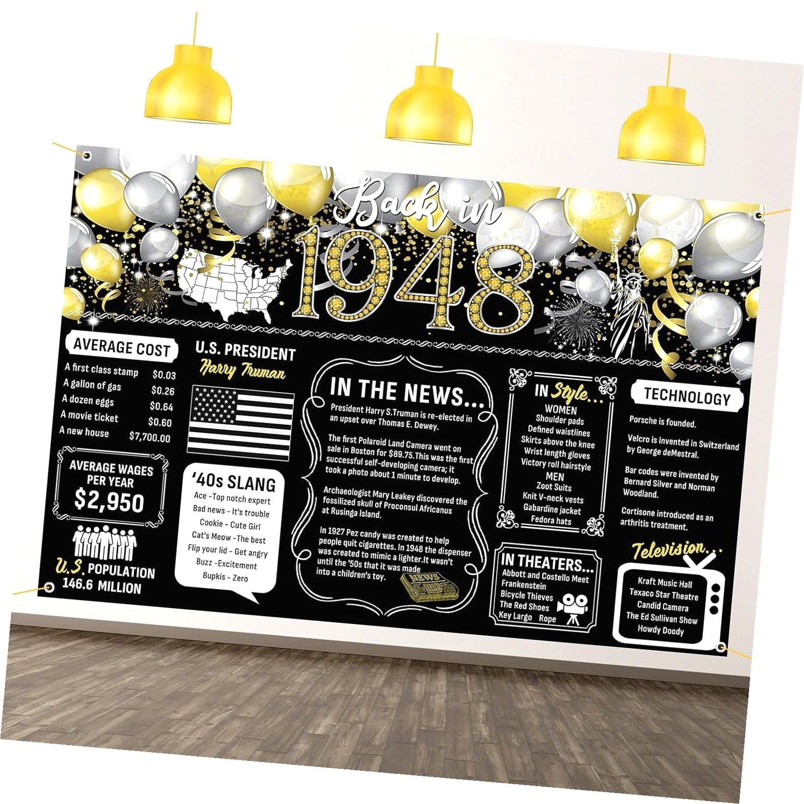 Hyjoy 77th Birthday Party Decoration Back in 1948 Backdrop Large Banner ...