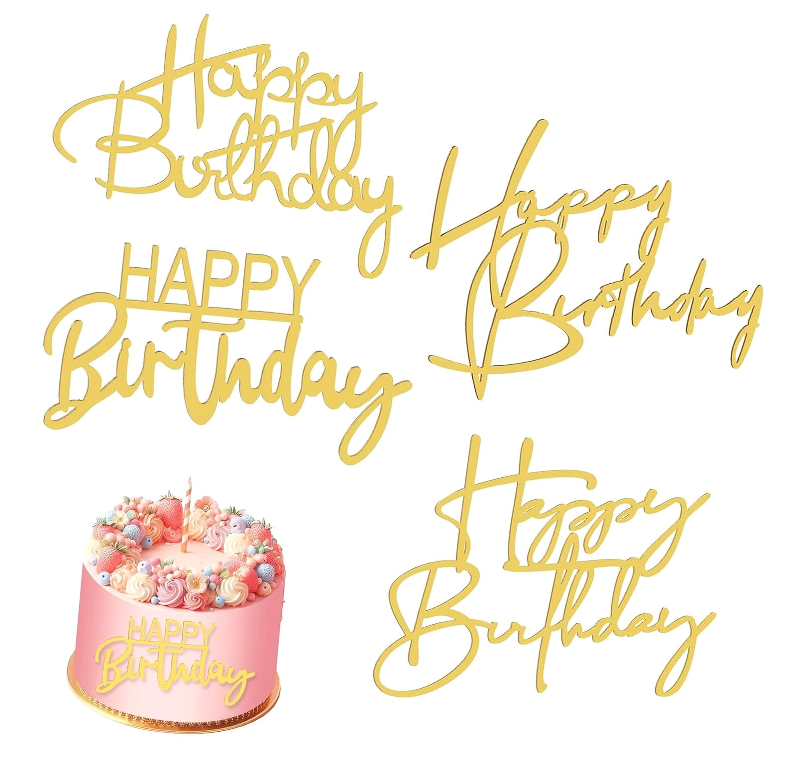 Hyjoy 8 Pcs 4 Styles Acrylic Cake Toppers Birthday Cake Topper Set ...