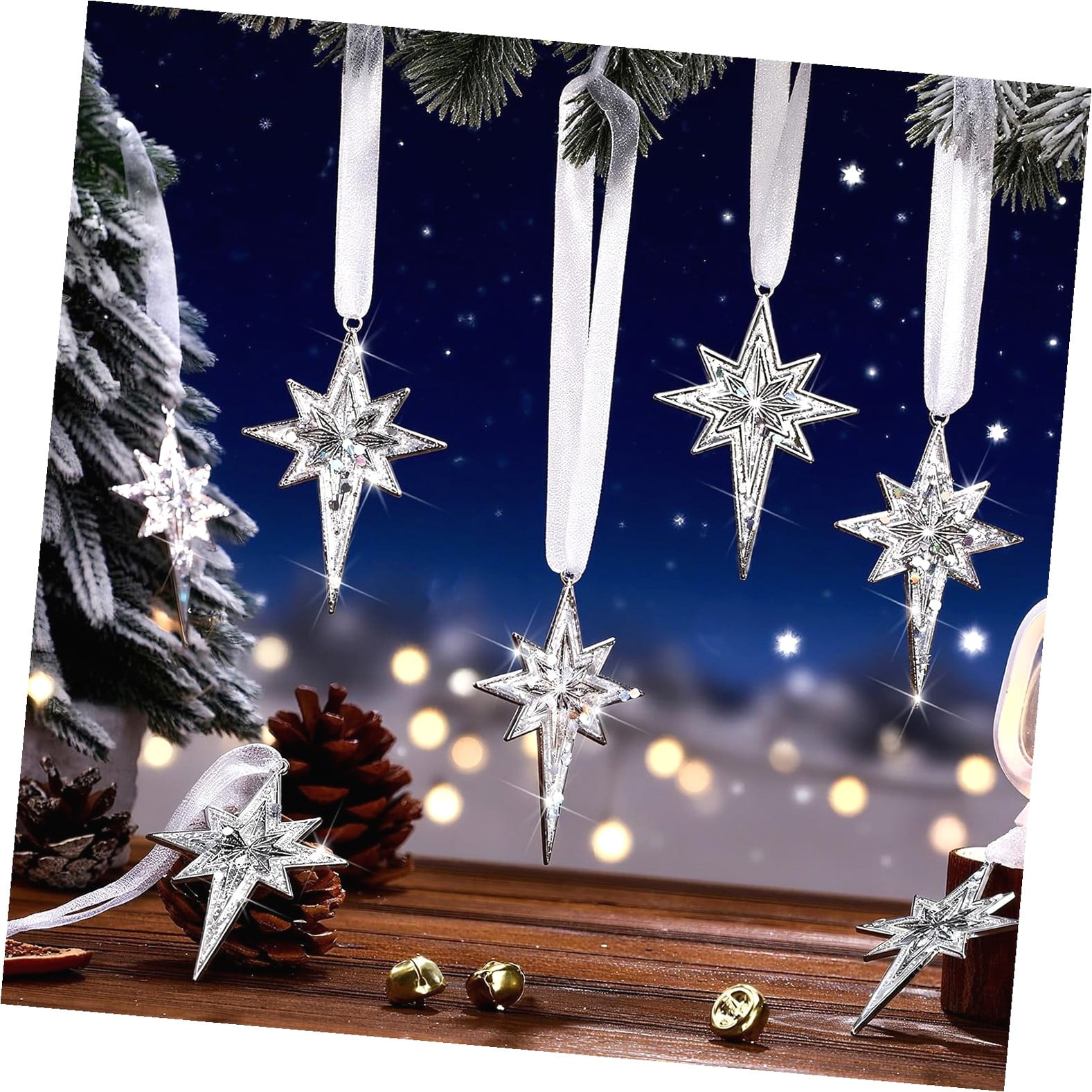 Hyjoy 8 Pieces Christmas Bethlehem Star Ornaments 3.15 1.97 Inch Metal ...