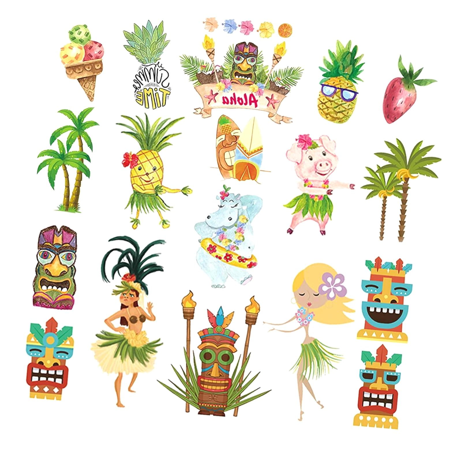 Hyjoy 8 Sheets Hawaiian Themed Temporary Tattoo Stickers for Luau ...