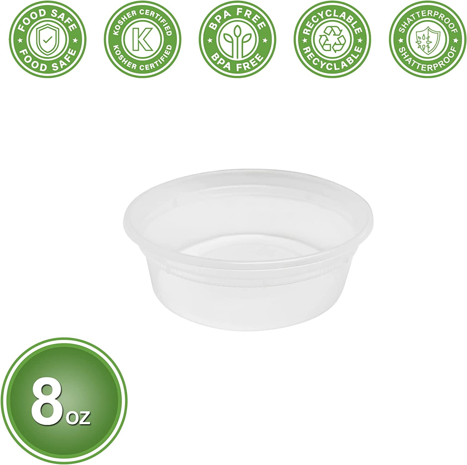 Hyjoy 8 oz. Containers - [48 Count] Round Clear Plastic Containers, Microwavable, Leak-proof ...