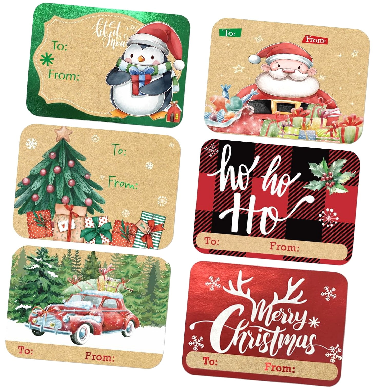 Hyjoy 80-Count Foil Christmas Tags Sticker, 8 Designs Xmas Labels from ...