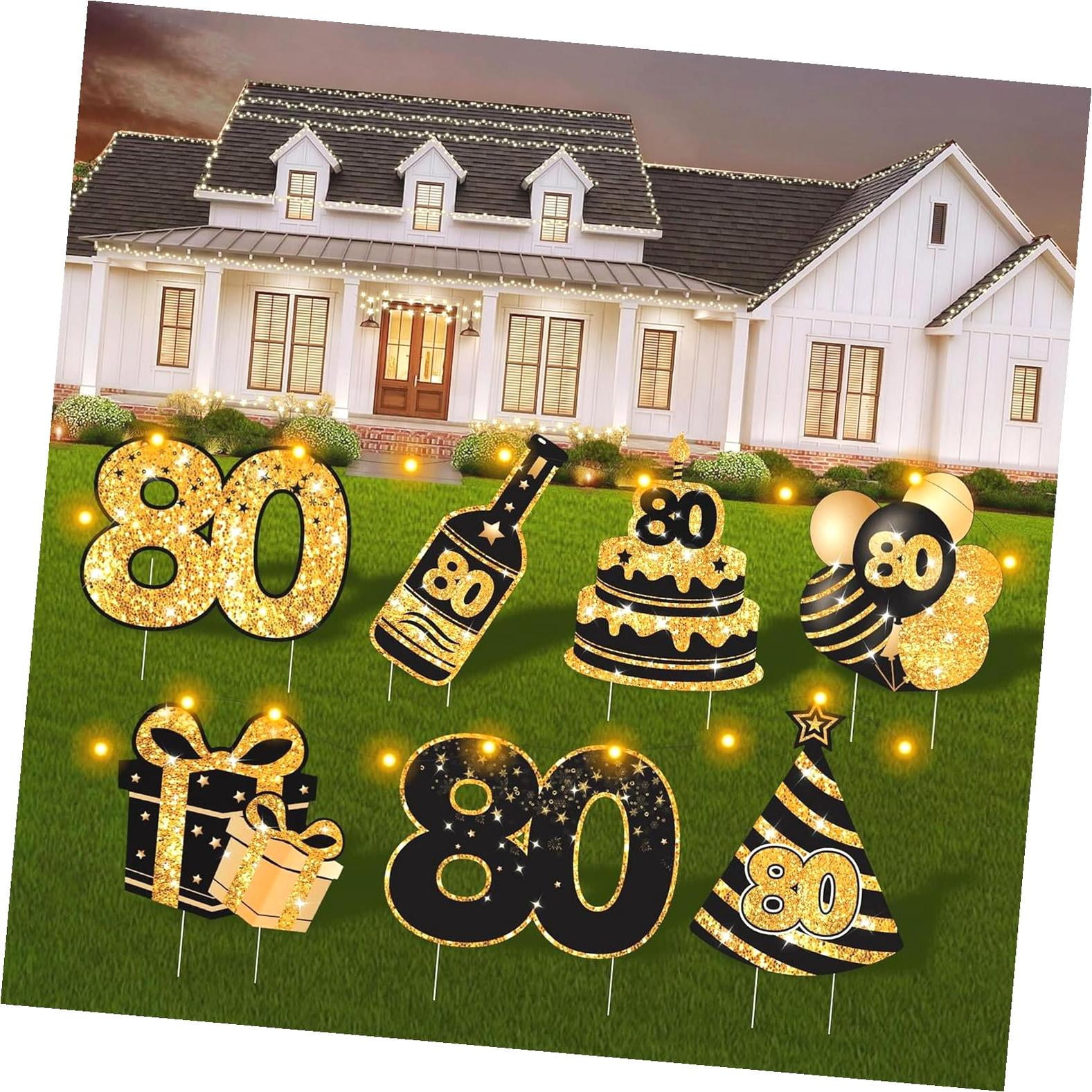 Hyjoy 80th Birthday Decorations for Men & Women - 7 Piece Birthday Yard ...
