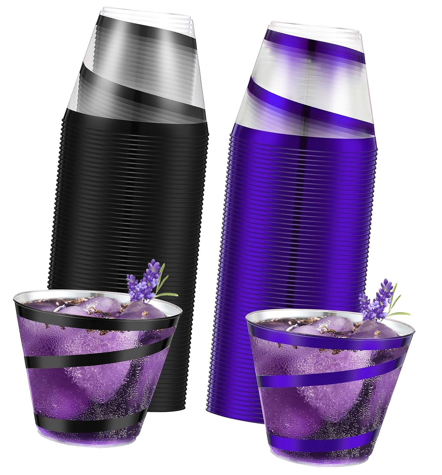 Hyjoy 9 oz Rimmed Swirl Plastic Cups Clear Tumblers for Christmas Party ...
