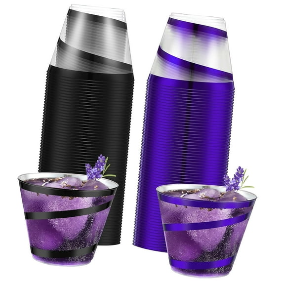 Hyjoy 9 oz Rimmed Swirl Plastic Cups Clear Tumblers for Christmas Party Supplies (, , 100 Pcs ...