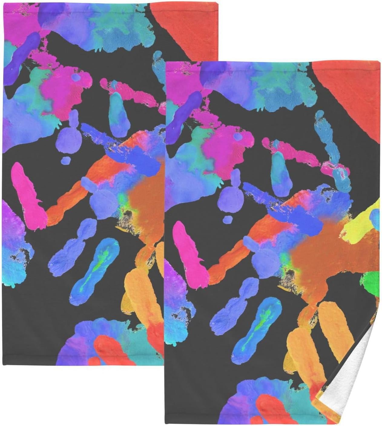 Hyjoy Abstract Handprint Patterned Hand Towels 2 Pack, Cotton Bath ...