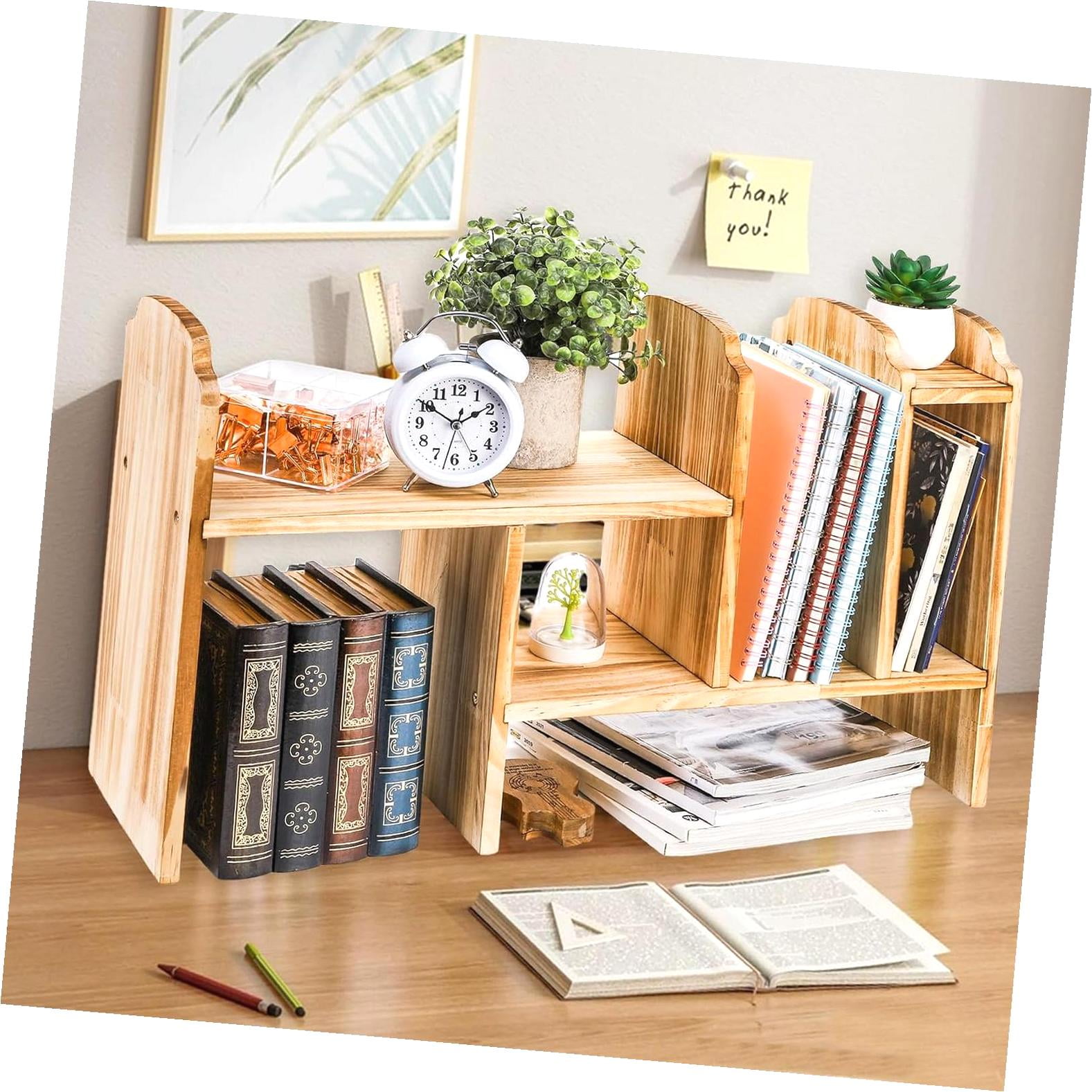 Hyjoy Adjustable Desktop Organizer, Wooden Display Bookshelf Featuring ...