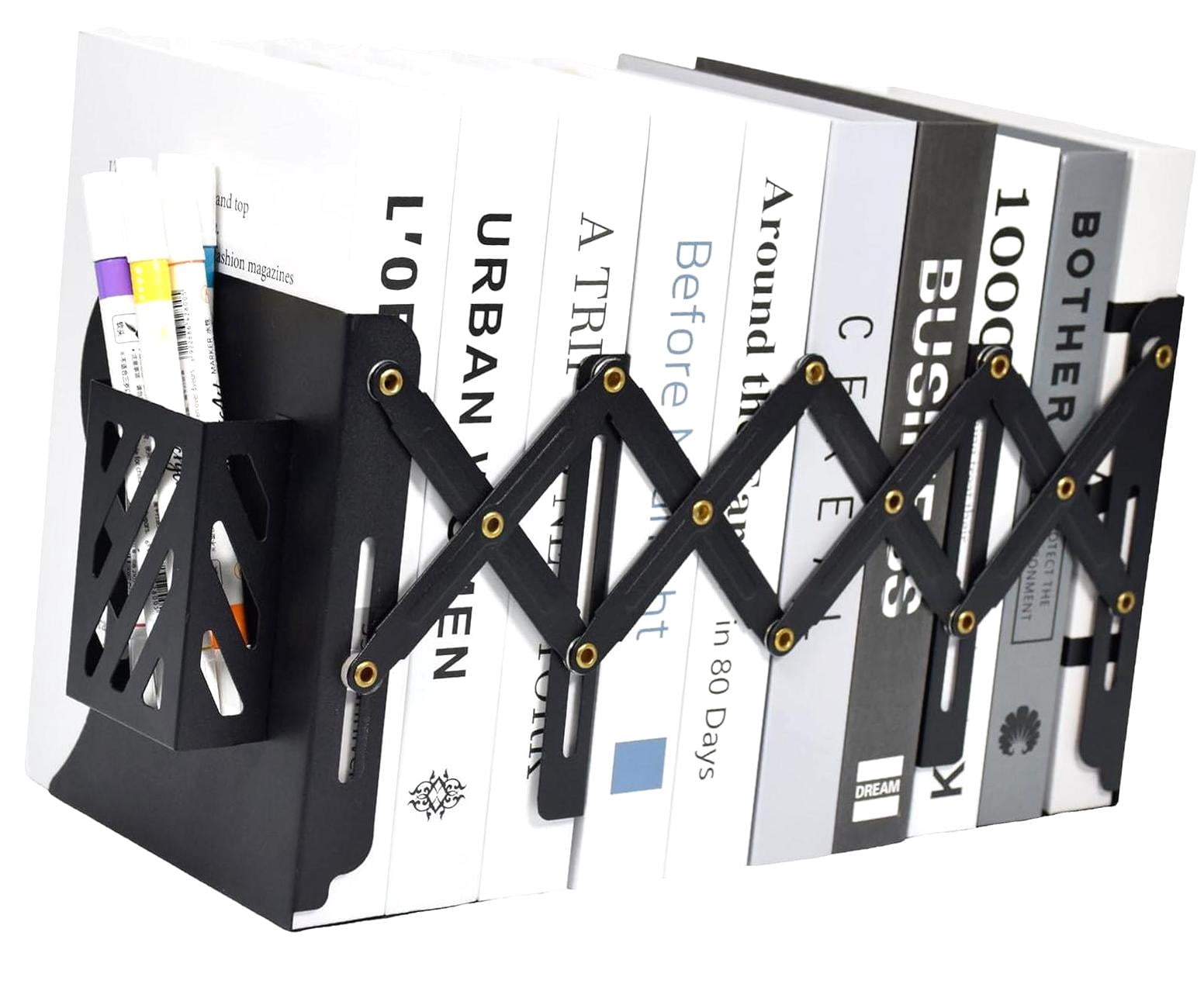 Hyjoy Adjustable Metal Bookends for Heavy Books with 3 Dividers ...