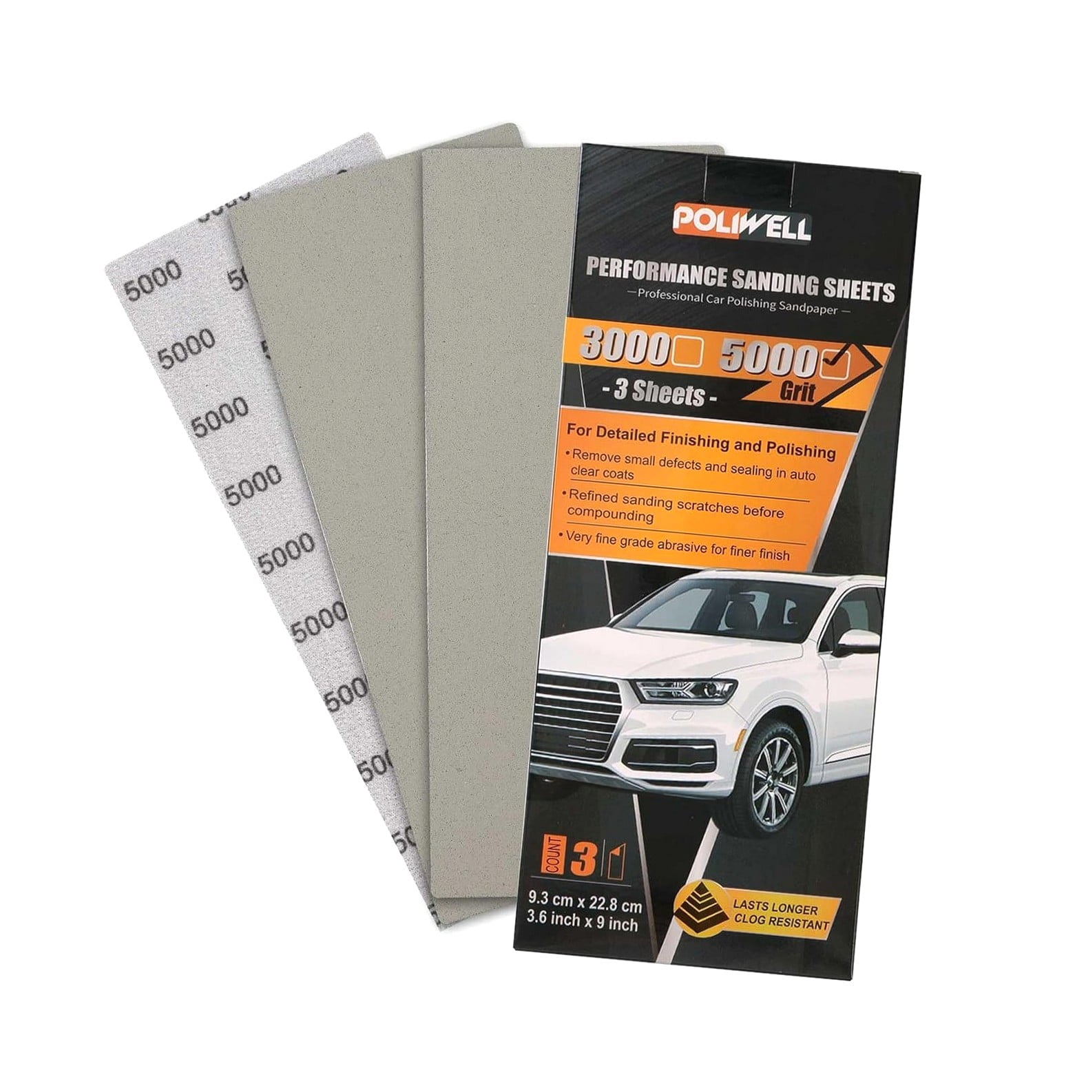 Hyjoy Auto Sandpaper 3 Pack, 3.6 by 9 inches, 5000 Grit Clear Coat ...