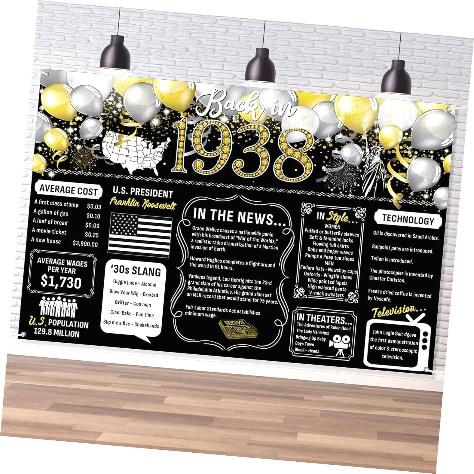 Hyjoy Back in 1938 Backdrop Large Wall Banner, Cheers to 87 Years ...