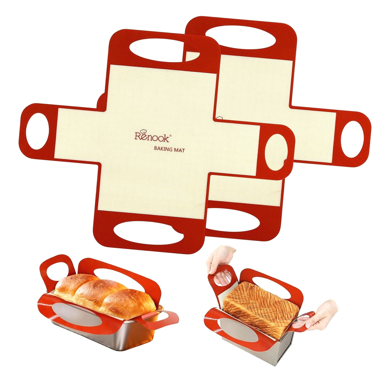 Hyjoy Baking Mats, 2 PACK Bread Loaf Pan Liners with 4 Handles, Bread ...
