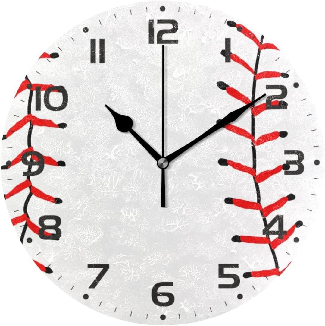 Hyjoy Baseball Wall Clock 10 Inch Silent Non Ticking Round Clock Oil ...