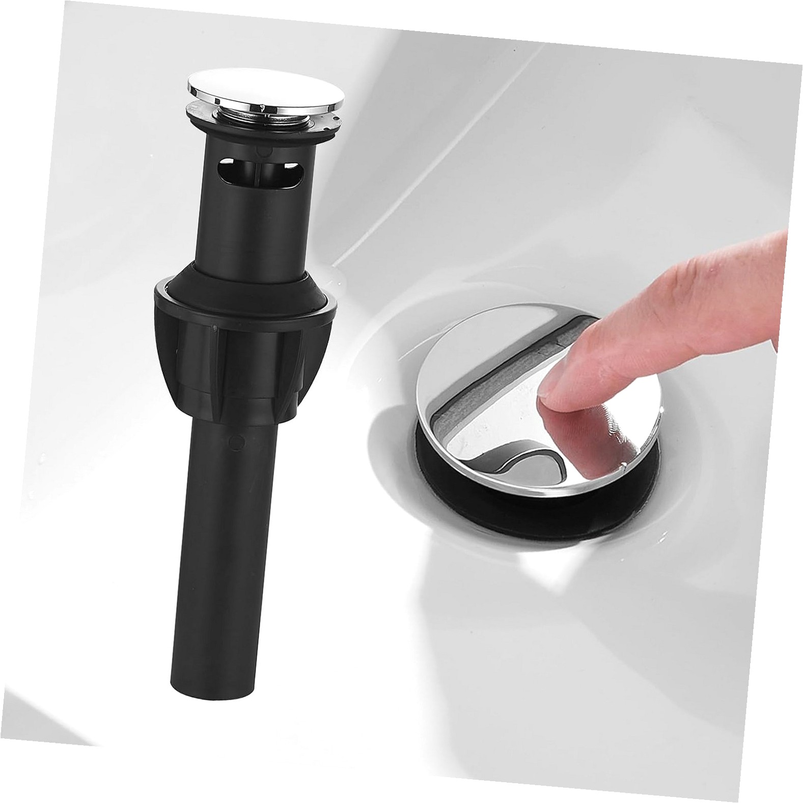 Hyjoy Bathroom Sink Drain with Strainer Basket, Rapid Draining Plastic ...
