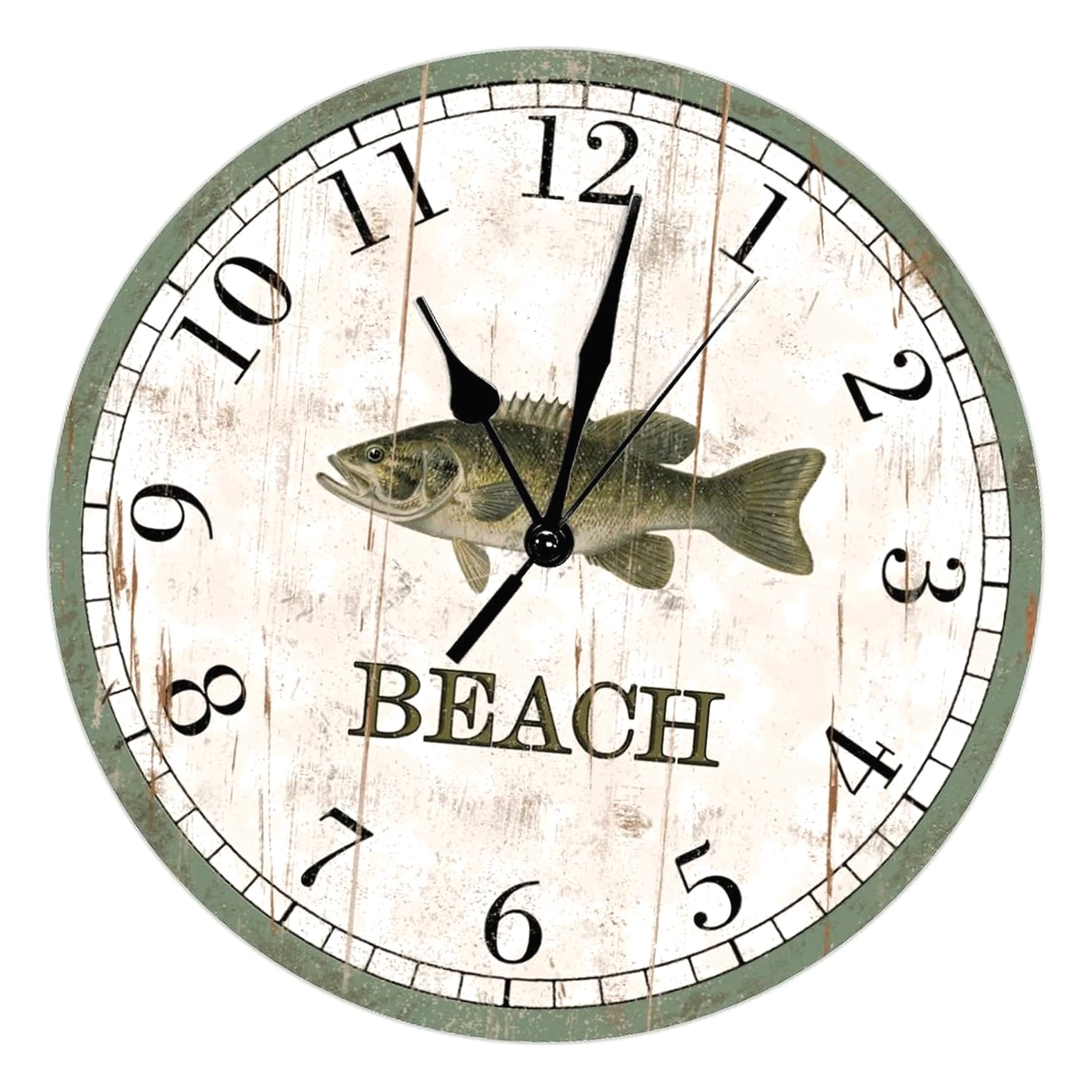 Hyjoy Beach Fish Wooden Clock 12Inch Round Clocks Smallmouth Bass Beach ...