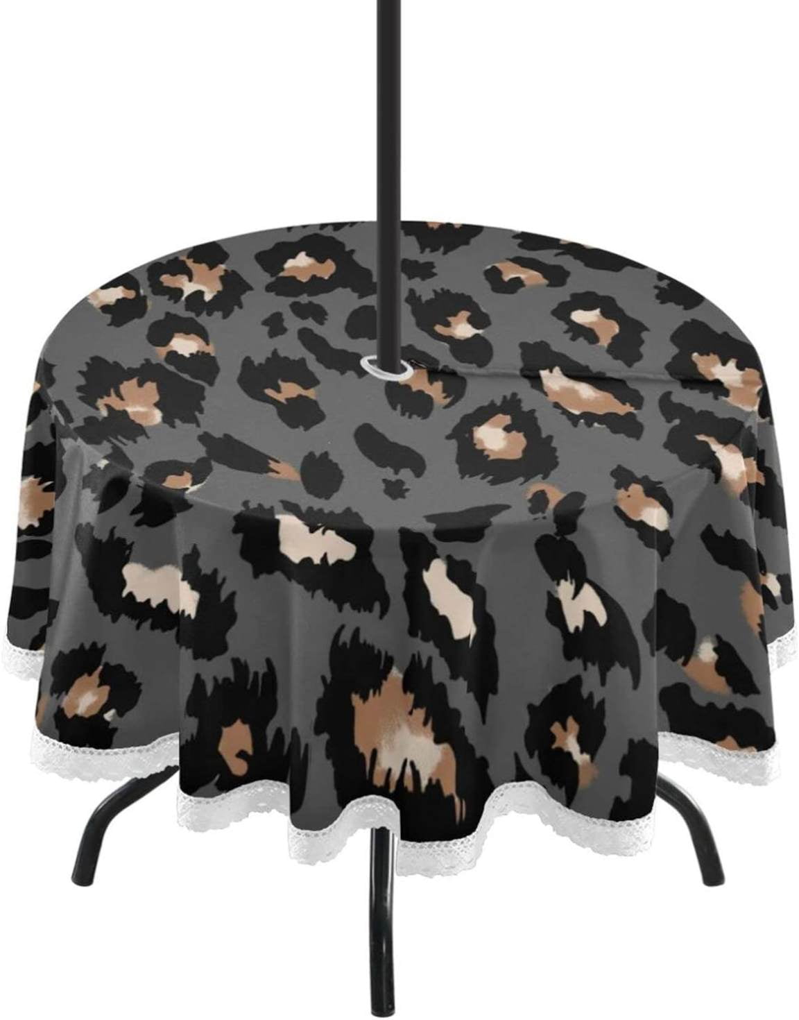 Hyjoy Black Leopard Round Tablecloth with Zipper Umbrella Hole ...