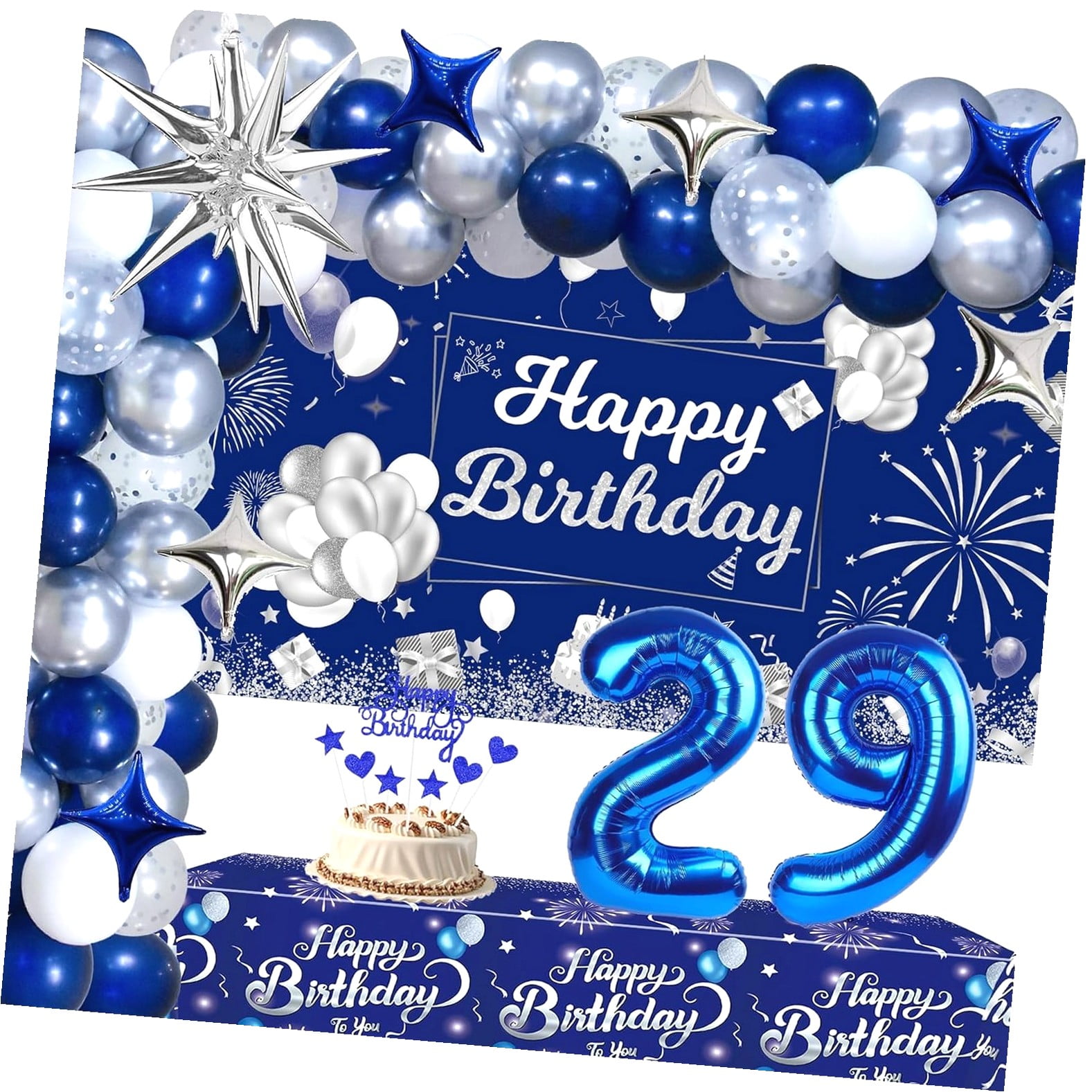 Hyjoy Blue 29th Birthday Decorations for Him Her, 29th Silver and Navy ...