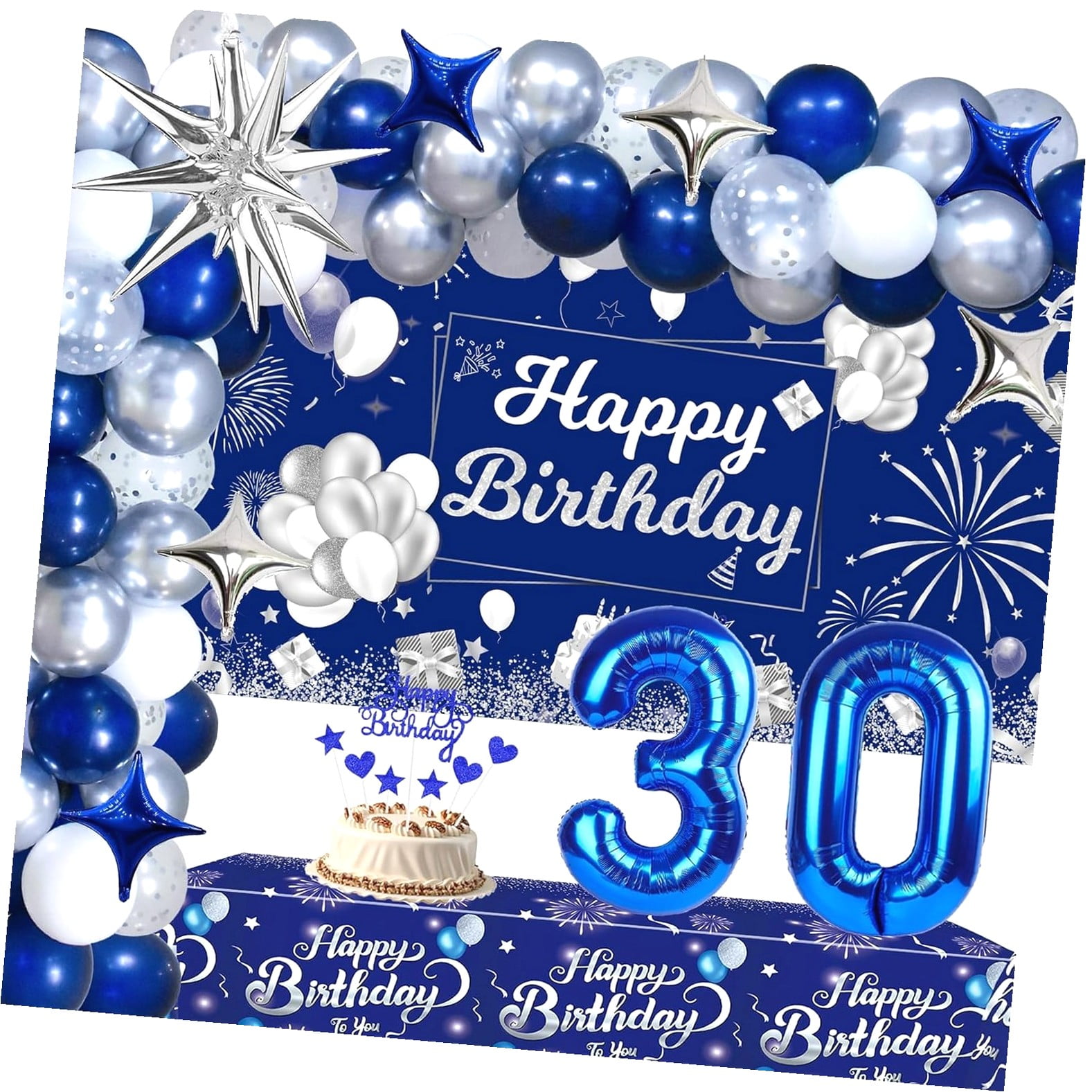 Hyjoy Blue 30th Birthday Decorations for Him or Her, 30th Silver and ...