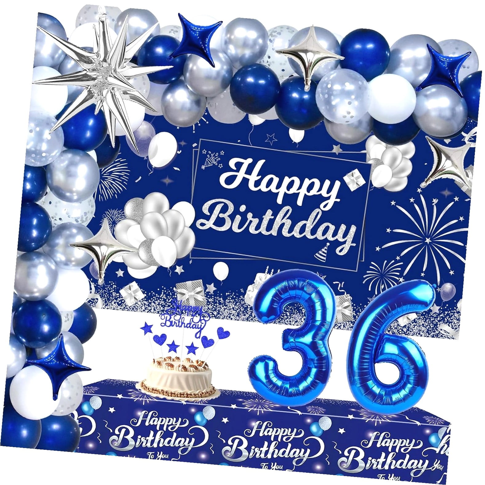 Hyjoy Blue 36th Birthday Decorations for Him or Her, 36th Silver and ...